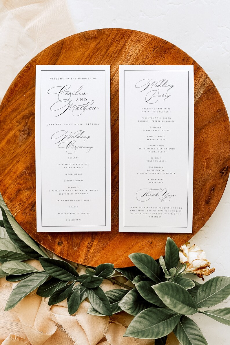 Wedding Program Template Calligraphy & Border Elegant - Etsy