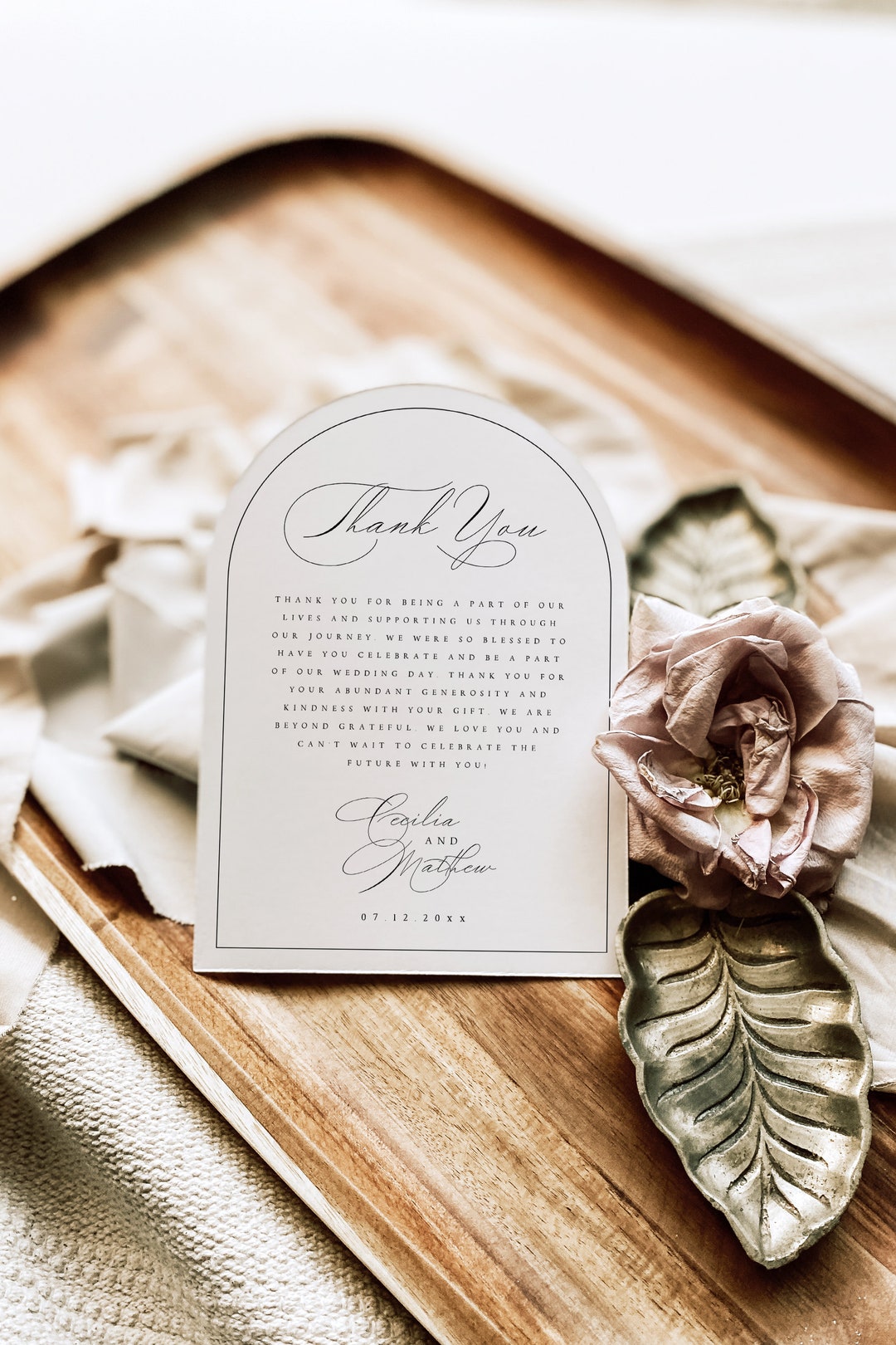 Elegant ARCHED Thank You Letter, Wedding Napkin Note, Wedding Menu ...