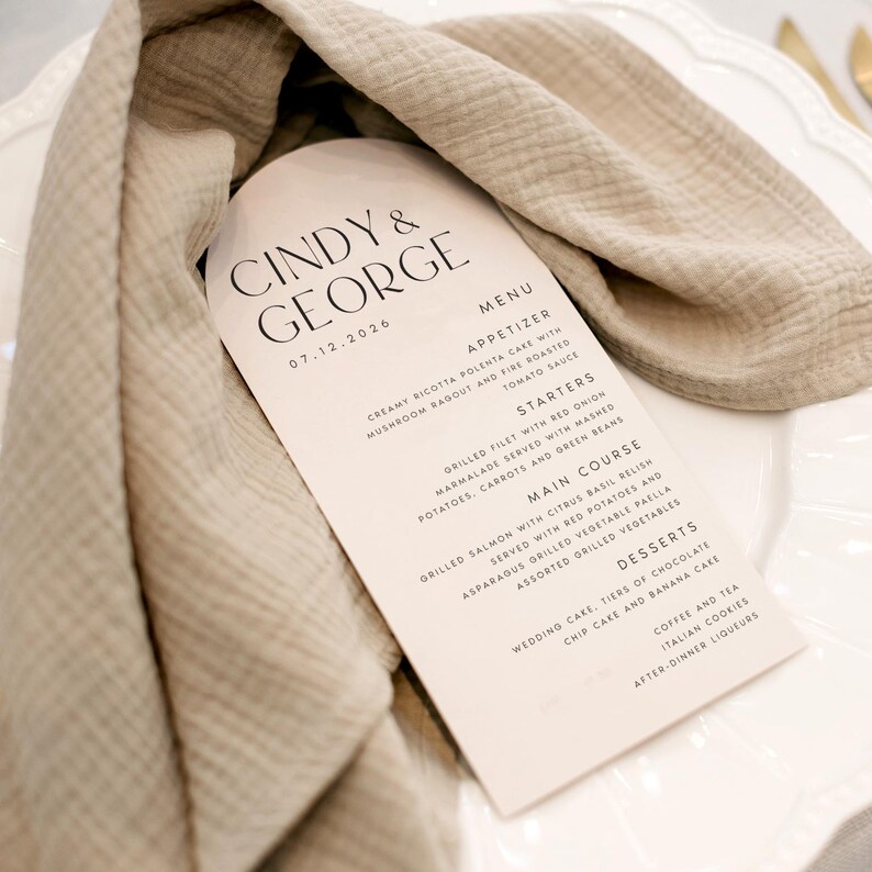 Arch Wedding Menu Card, Modern Minimalist, Textured Paper - CNDY - Etsy
