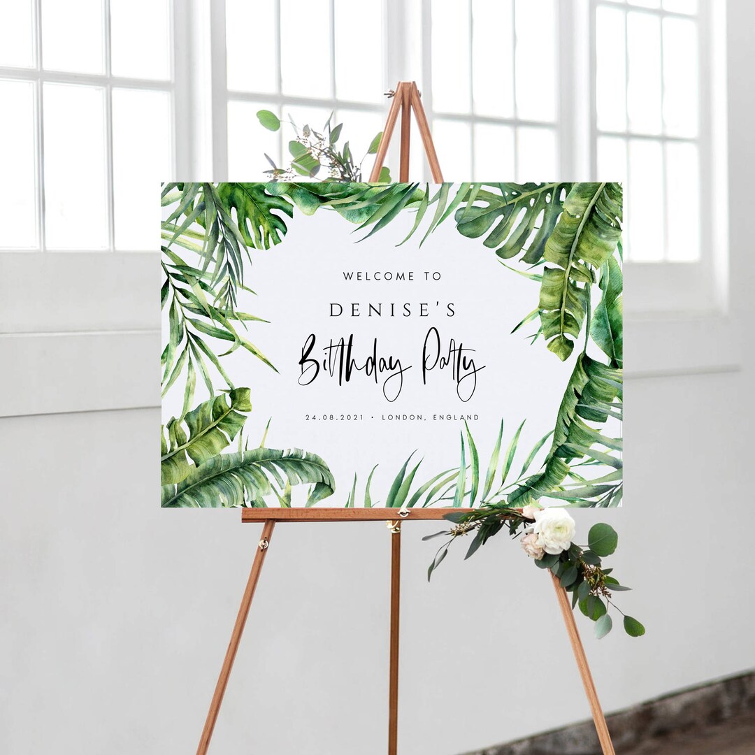 Tropical Birthday Welcome Sign Template, Printable Birthday Poster ...