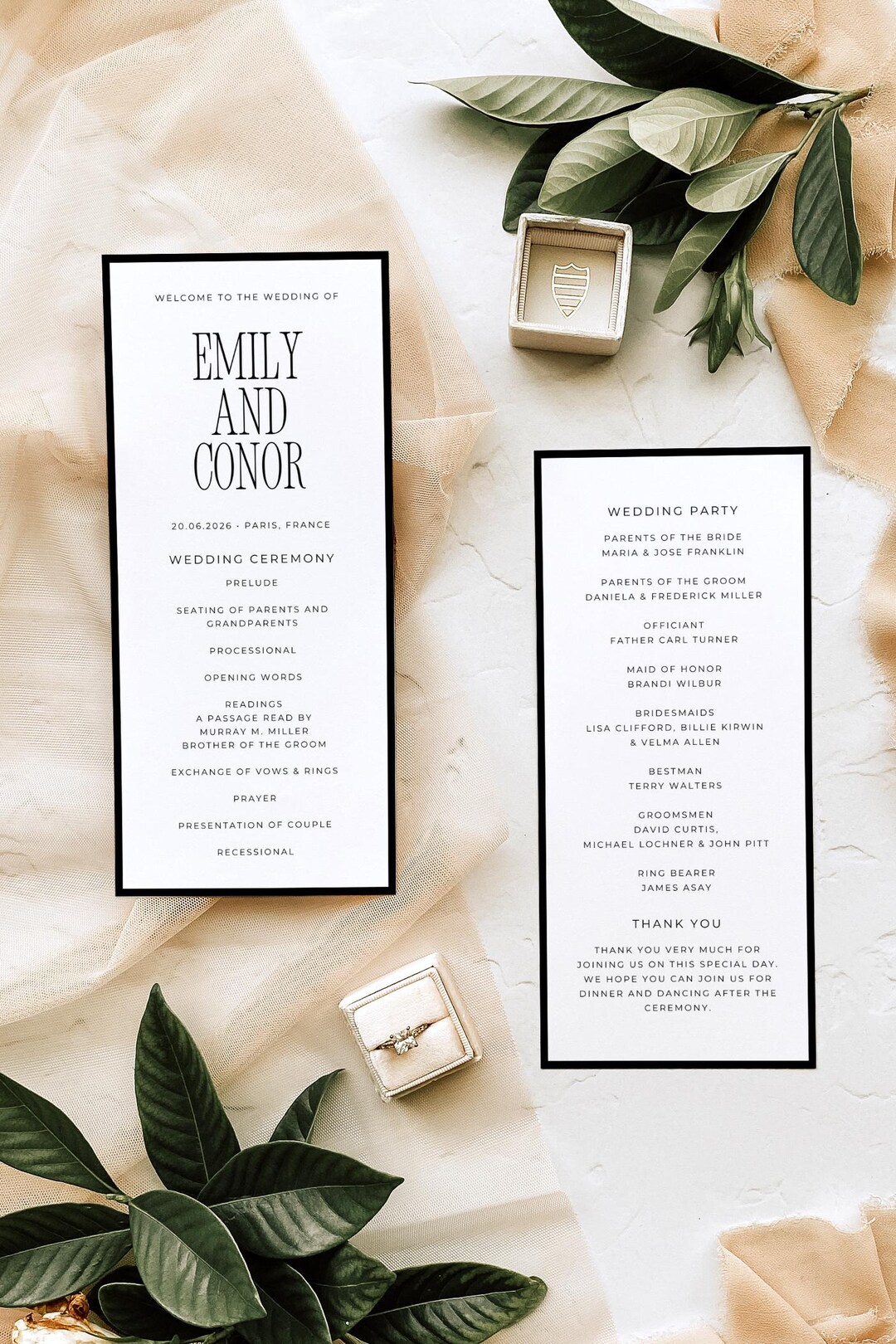 Modern Wedding Program Template, Minimalist Order of Service, Printable ...