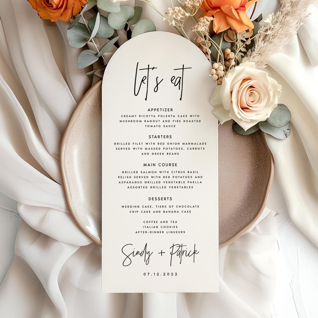 Arch Shape Wedding Menu Cards, Arch Shaped Dinner Menus, Printed Menus ...