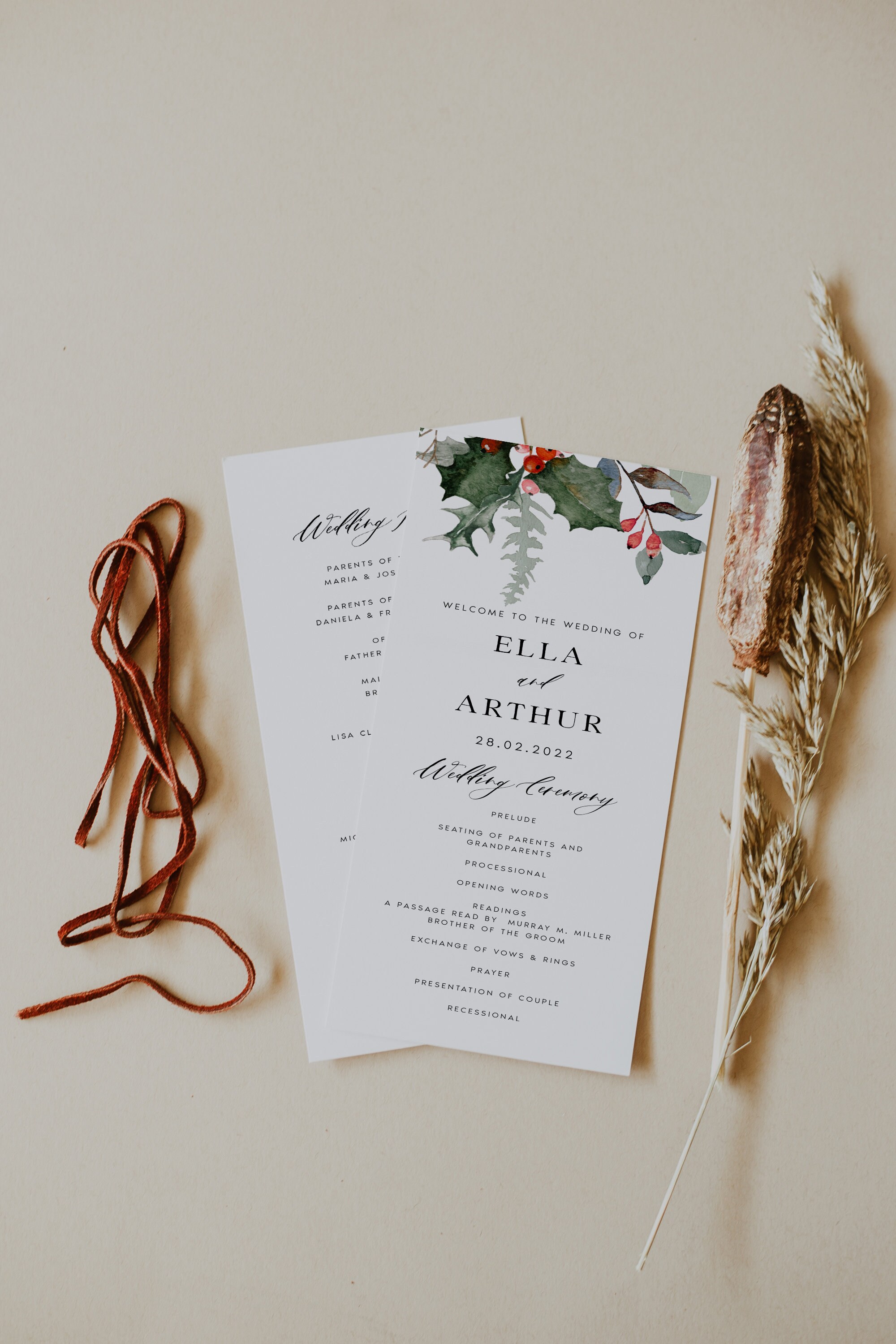 Winter Wedding Program Template Holiday Order of Service | Etsy