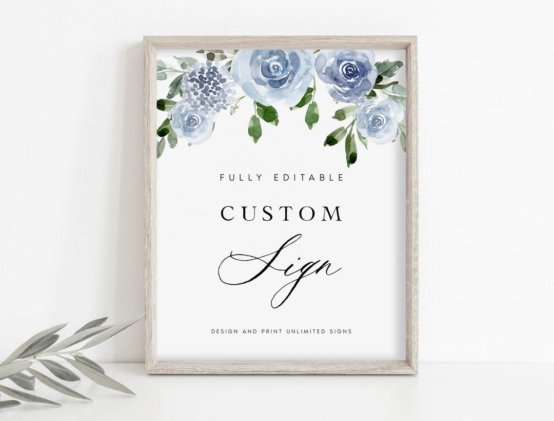 Blue Floral Custom Sign, Winter Custom Sign Printable, 5x7 and 8x10 ...