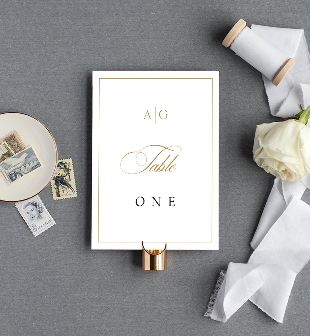 Wedding Table Number Template, Monogram & Gold, Minimal Wedding Table ...
