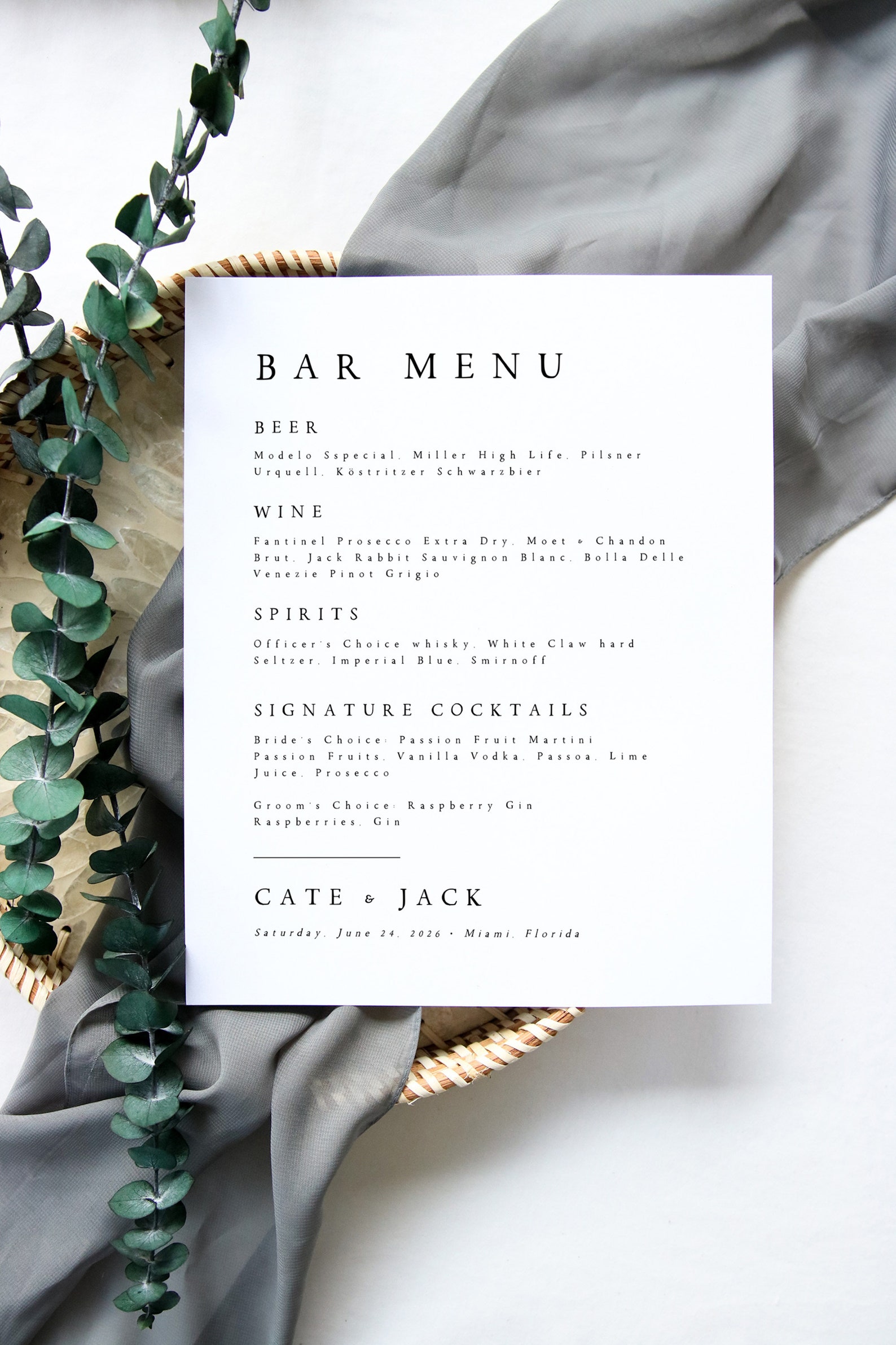 Modern Wedding Bar Menu Template, 8x10 Minimalist Bar Menu, Wedding ...