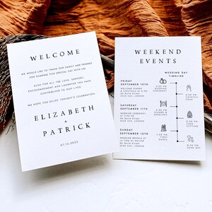 Printed Wedding Weekend Itinerary Program Cards: Weekend Timeline ...