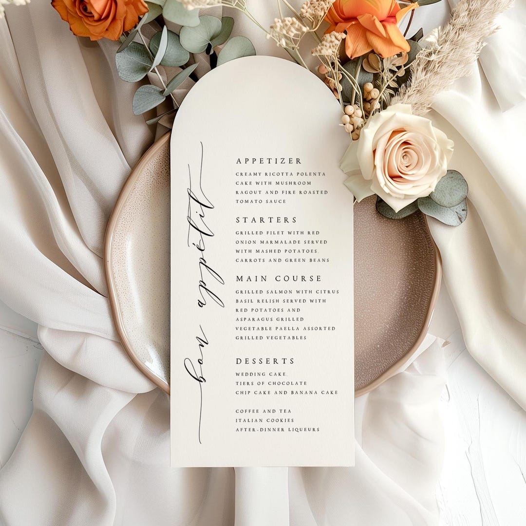 Arch Shape Wedding Menu Cards, Bon Appetit Printed Matte Textured Paper ...