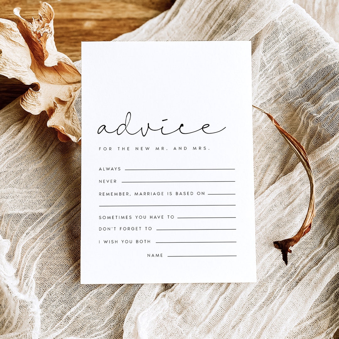 Modern Advice for the Bride and Groom Card Template, Printable Advice ...