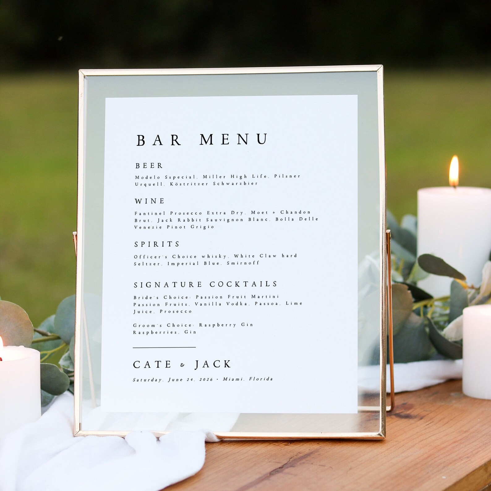 Modern Wedding Bar Menu Template, 8x10 Minimalist Bar Menu, Wedding ...