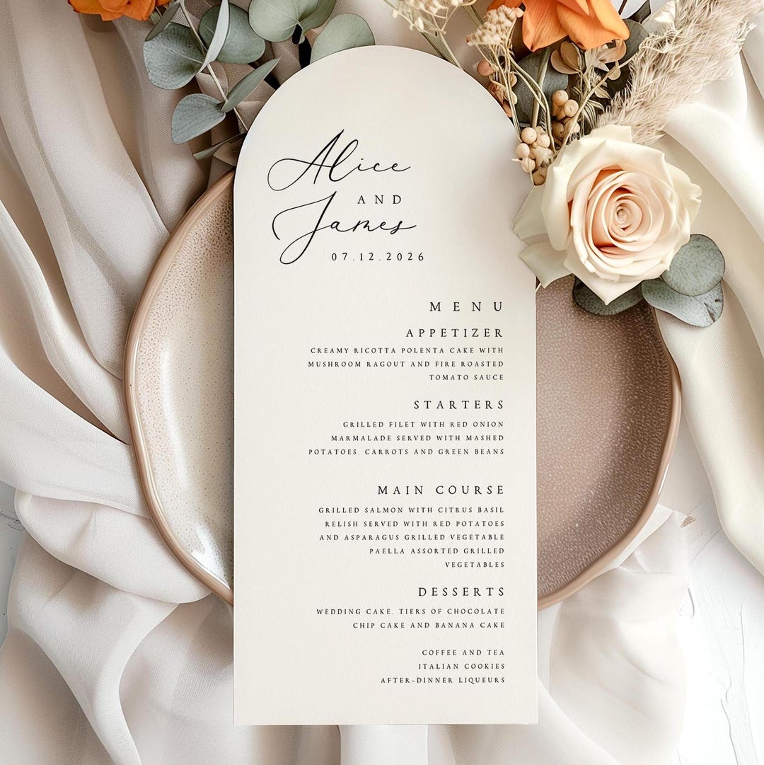 Arch Shape Wedding Menu Cards, Arch Shaped Dinner Menus, Printed Menus, Matte Textured Paper ...