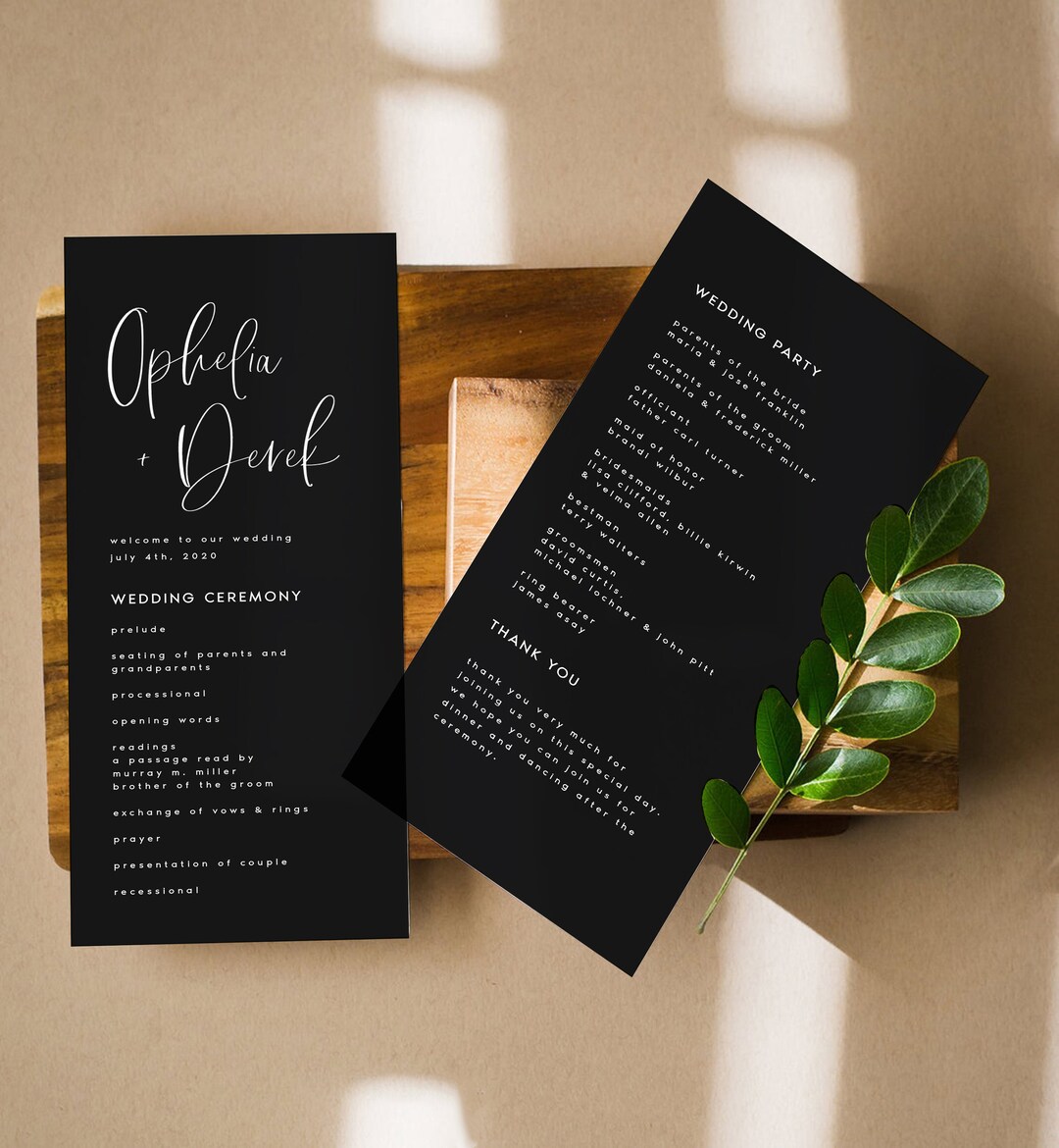 Black Wedding Program Template Contemporary Wedding Program - Etsy