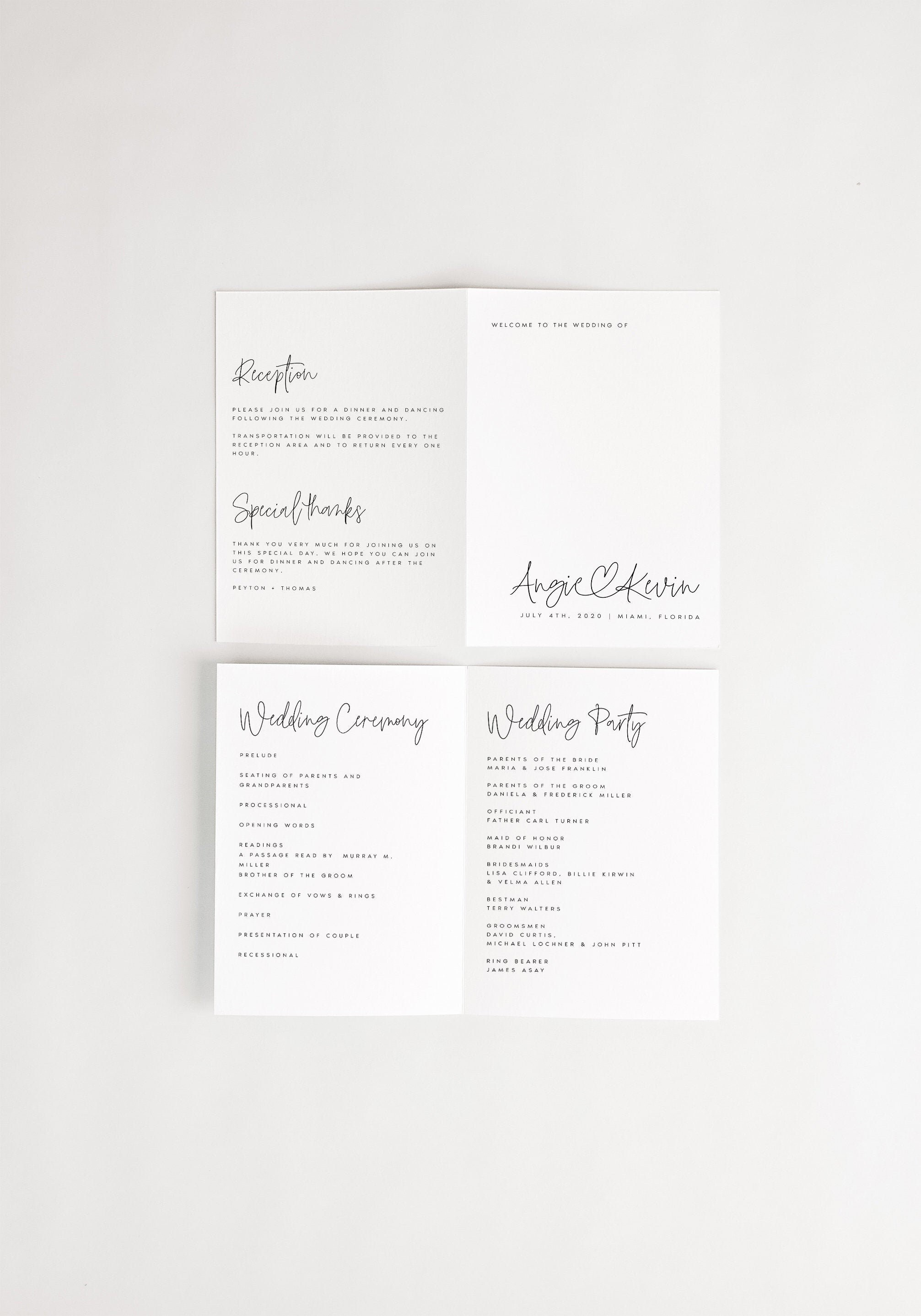 Folded Wedding Program Template Printable Wedding Program - Etsy