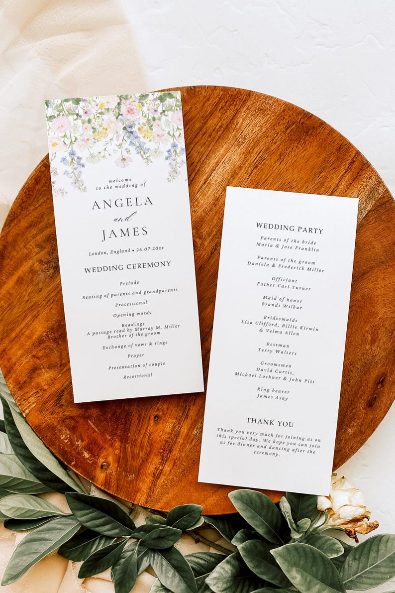 Floral Wedding Program Template: Minimalist Ceremony Itinerary ...