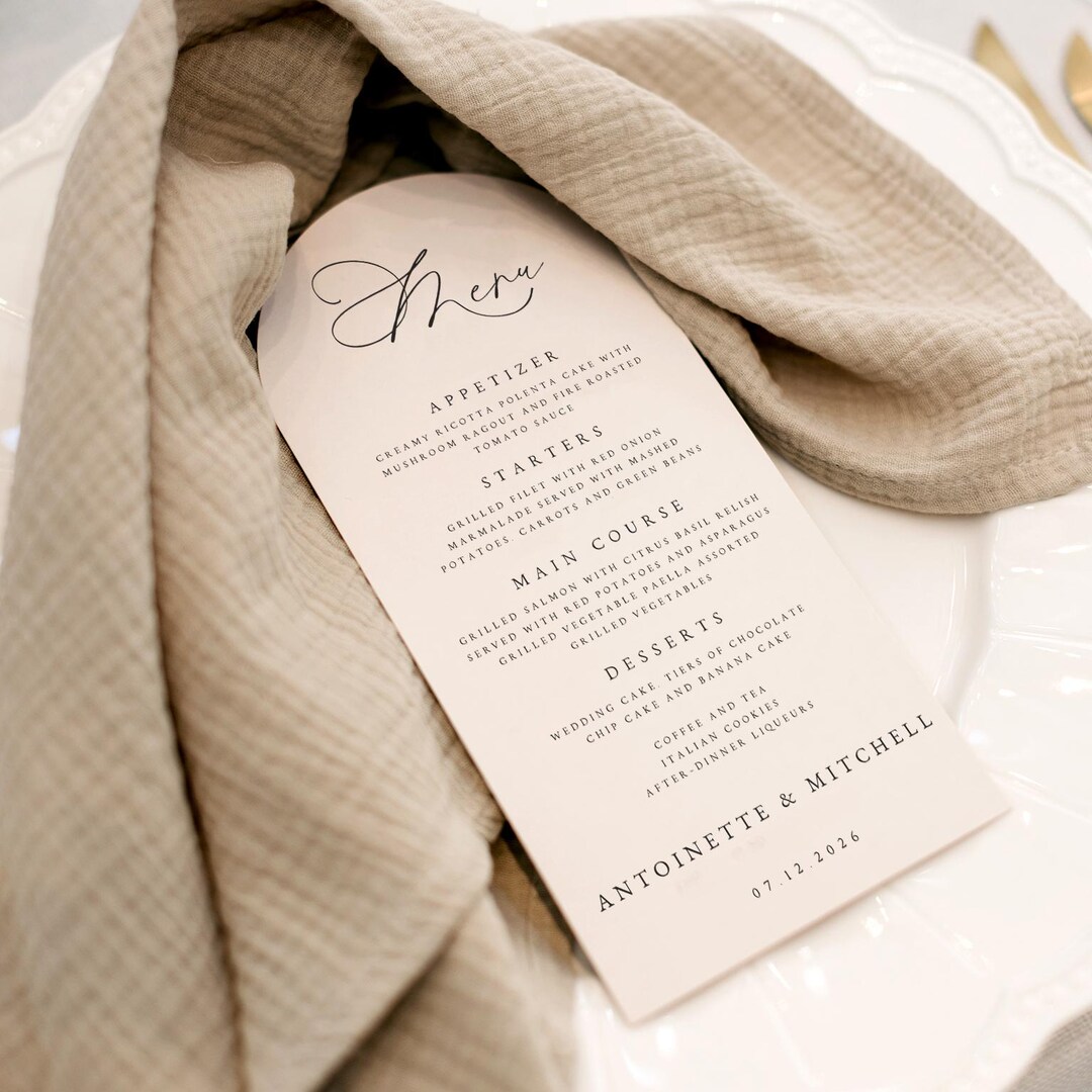 Arch Shape Wedding Menu Cards, Arch Shaped Dinner Menus, Printed Menus, Matte Textured Paper ...