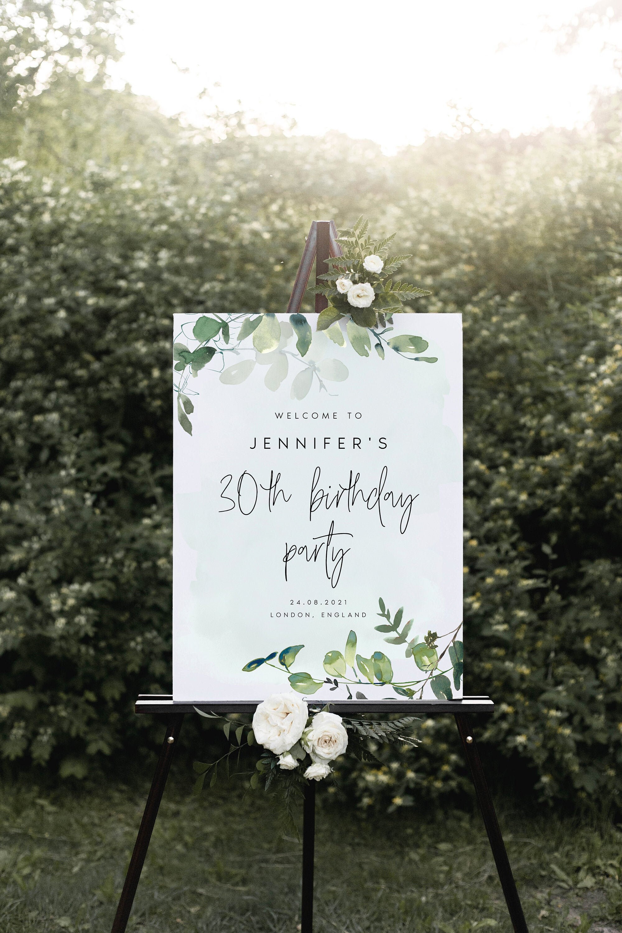 Birthday Party Welcome Sign Template Greenery Foliage | Etsy