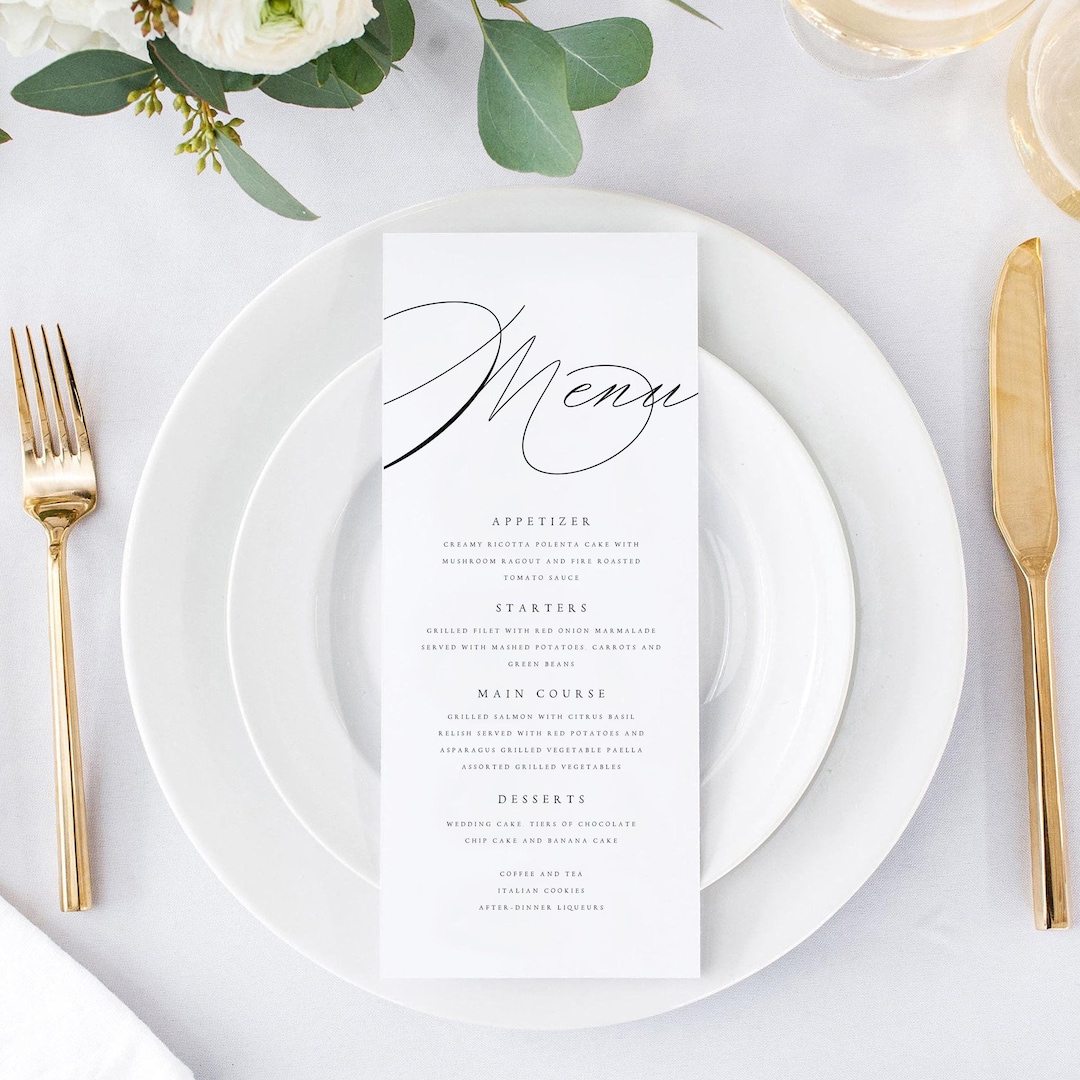 PRINTED Wedding Menus, Wedding Menu Cards, Minimal Wedding Menus ...
