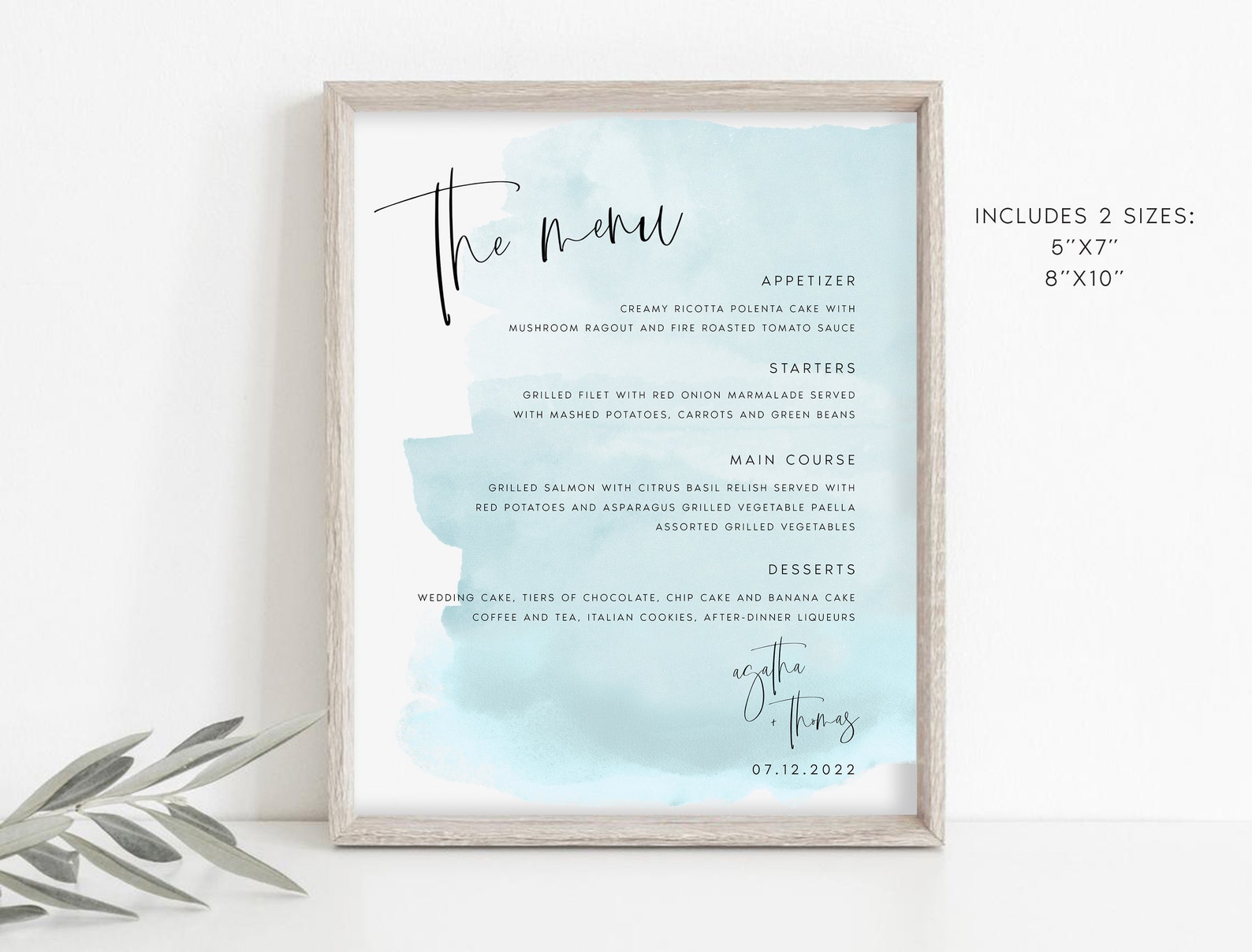 Watercolor Baby Blue Wedding Menu Template INSTANT Download - Etsy