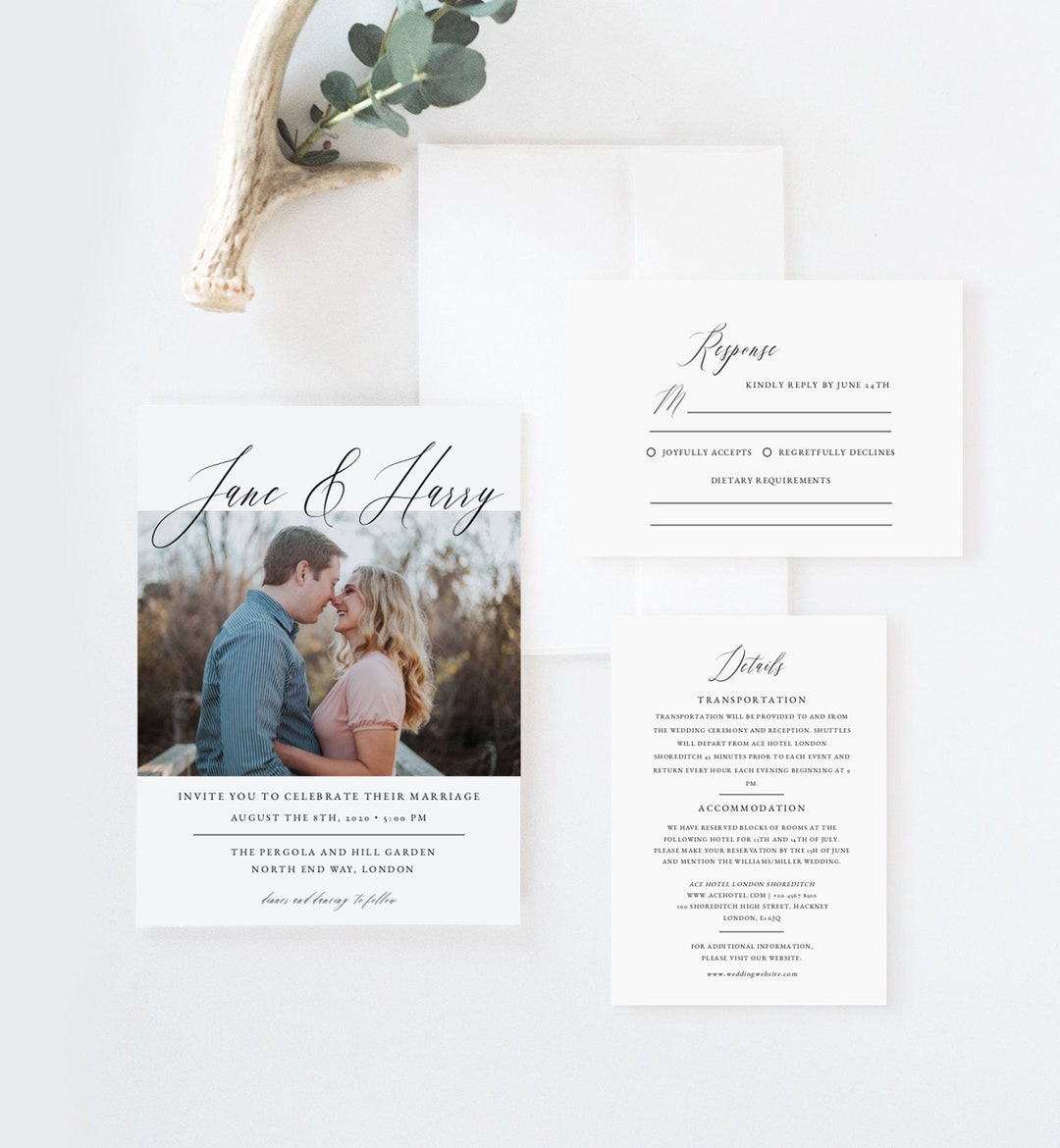 Wedding Invitation Template With Photo, Couple Photo Invites, Bride and ...