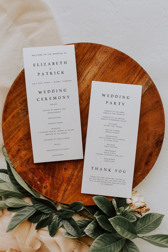 Wedding Ceremony Program Template Simple Program Template - Etsy