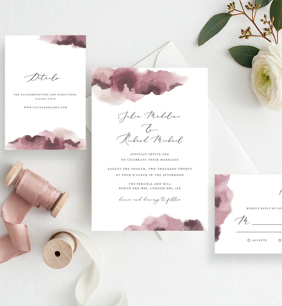 Watercolor Brush Wedding Invitation Template Printable - Etsy