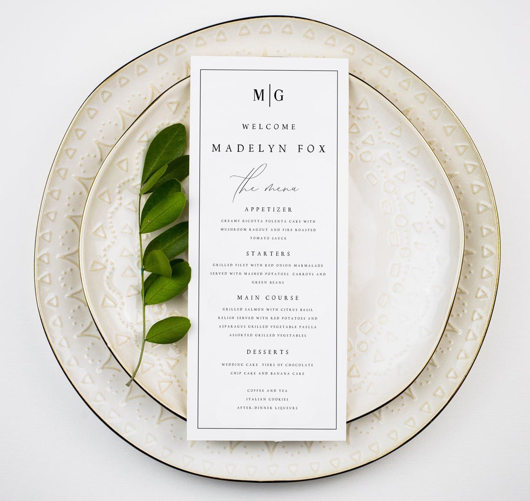 Modern Script Wedding Menu Template | Printable Reception Decor ...