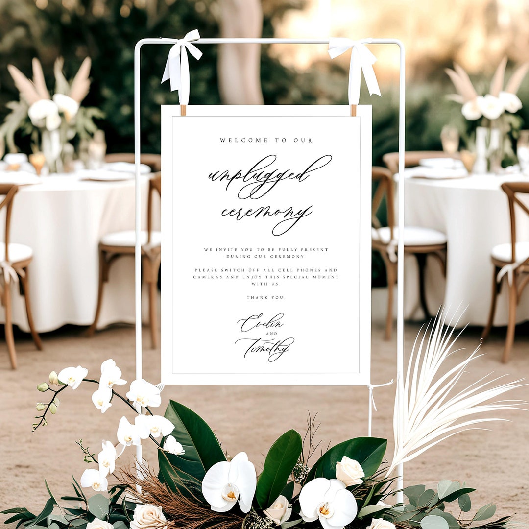 Elegant Unplugged Ceremony Sign, Wedding Welcome Sign Template ...