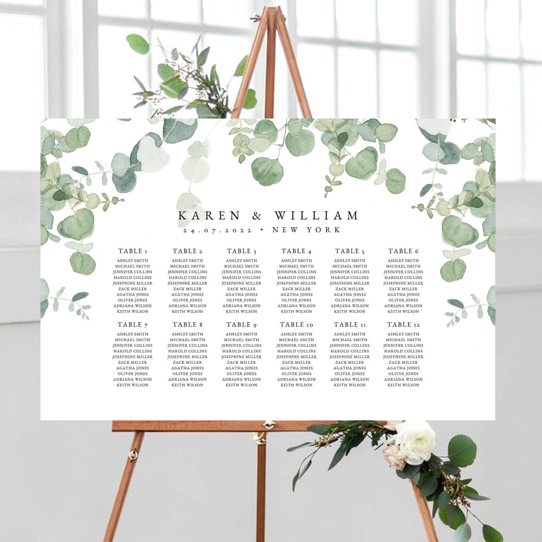 Seating Chart Template Eucalyptus, Minimal Editable Instant Download ...