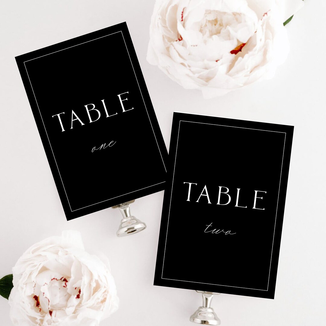 Minimalist BLACK Table Number Template, Modern Printable Modern Script ...
