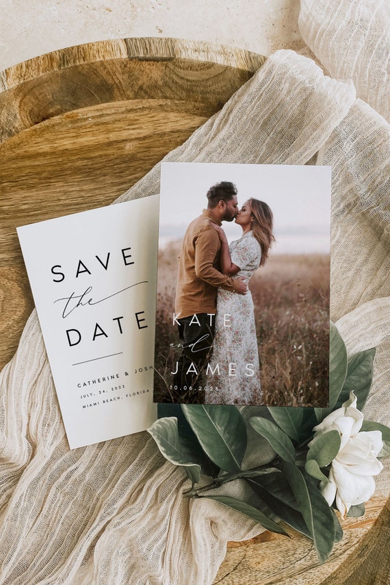 Double Sided Modern Photo Save The Date Template Etsy