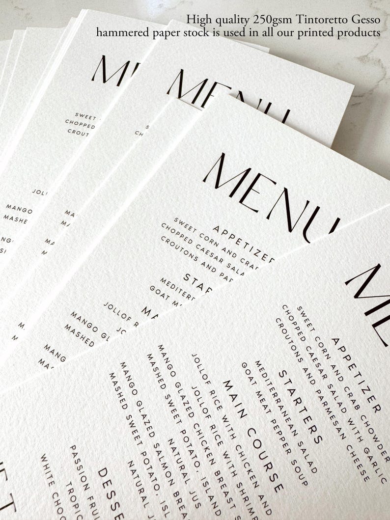 Arch Shape Wedding Menu Cards, Arch Shaped Dinner Menus, Printed Menus ...