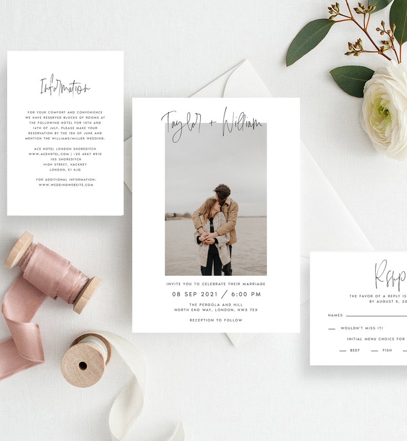 Wedding Invitation Template with Photo Photo Invite Editable | Etsy