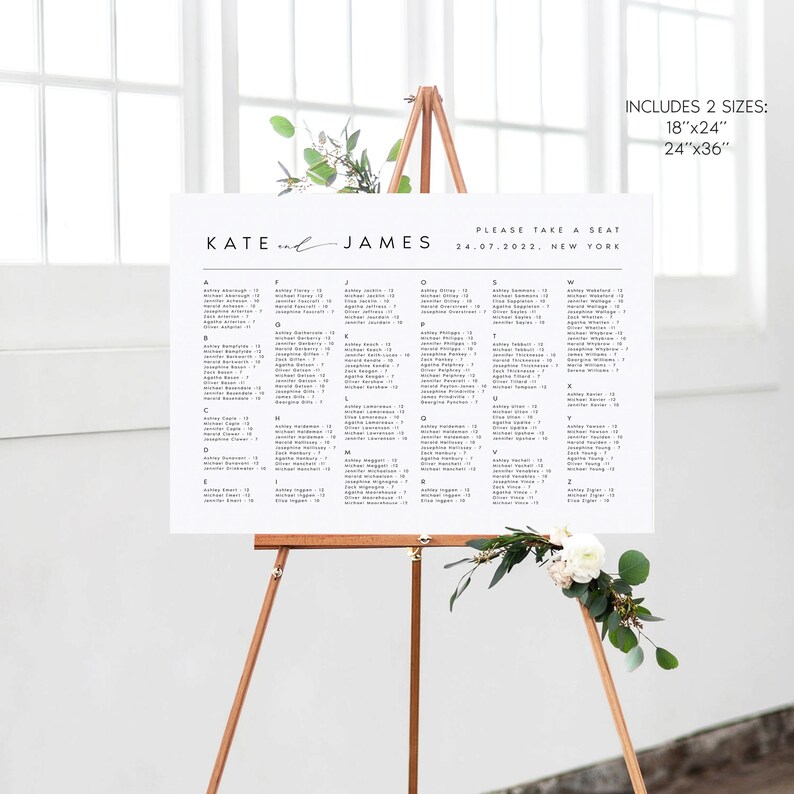 Minimalist Seating Chart Template Modern Editable Instant - Etsy