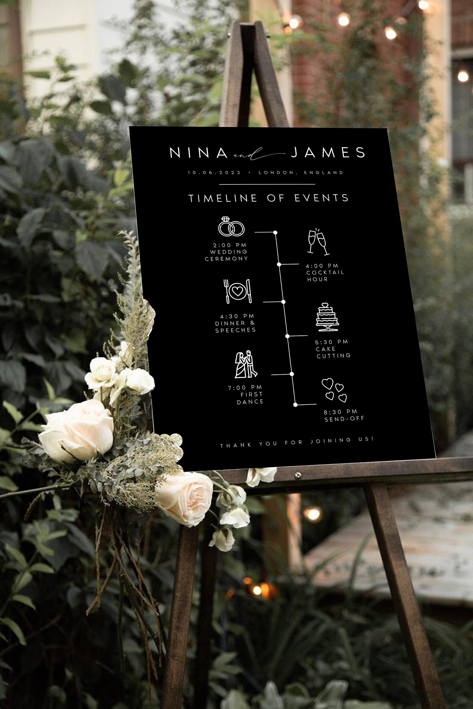 Black Wedding Timeline Sign Template Modern Minimalist Order - Etsy
