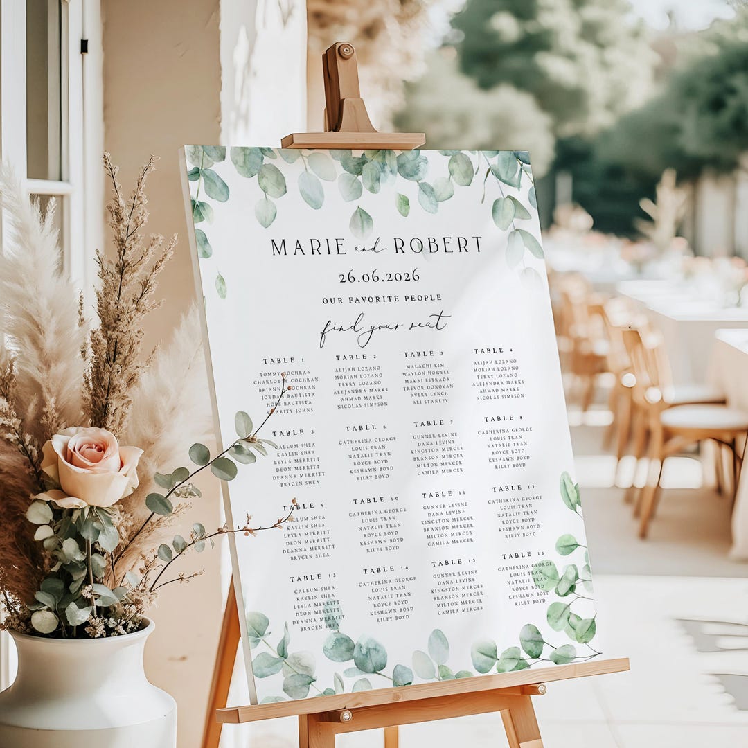 A1, A2 or A0 Eucalyptus Seating Plan Wedding Welcome Sign, Table Plan ...