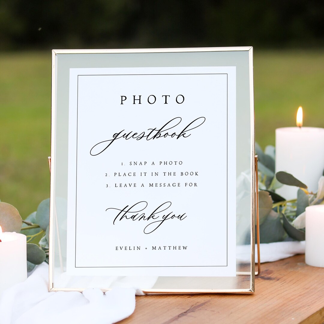 Photo Guestbook Sign Template, Modern, Script, Minimalist Editable ...