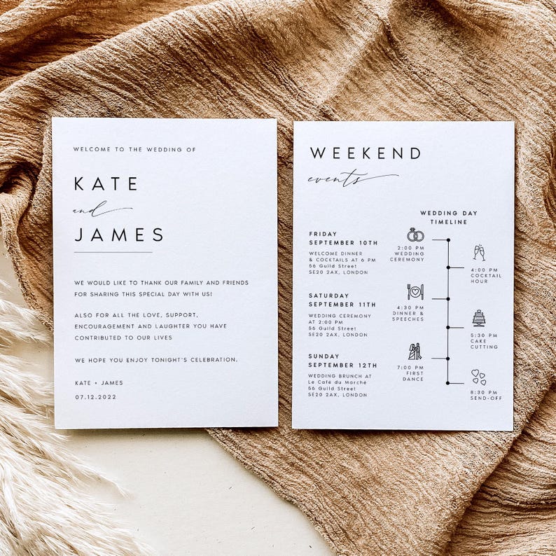 Wedding Weekend Itinerary Template, Minimalist Program (digital ...