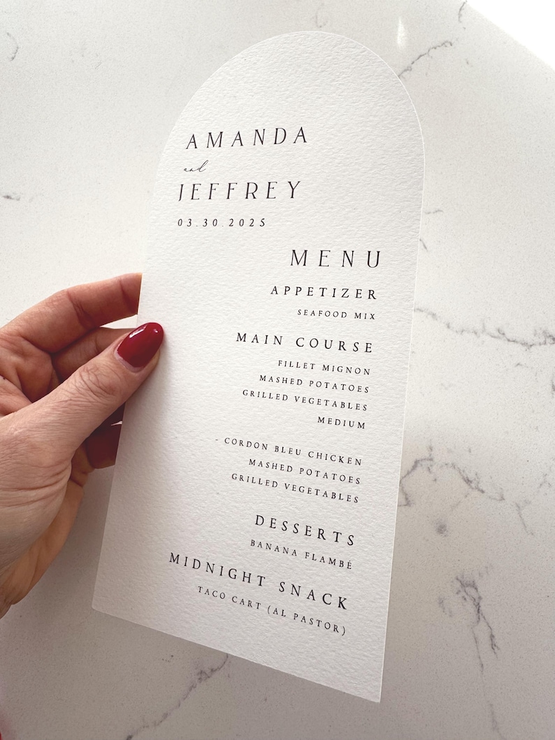 Arch Wedding Menu Card, Minimalist Black Ink, Matte Paper - ALC - Etsy