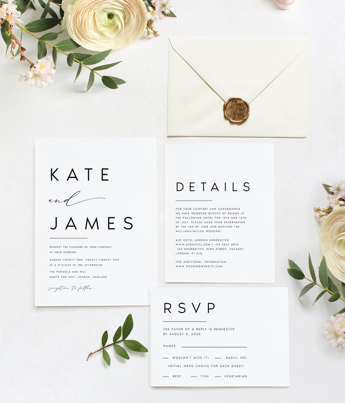 Modern Wedding Invitation Set Template Minimalist 100% | Etsy