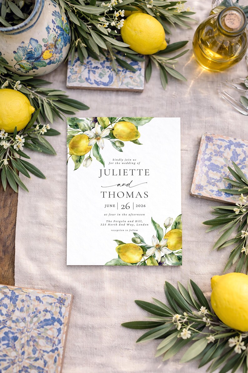 Editable Amalfi Coast Lemon CANVA Wedding Invitation: Italian, Tuscan ...