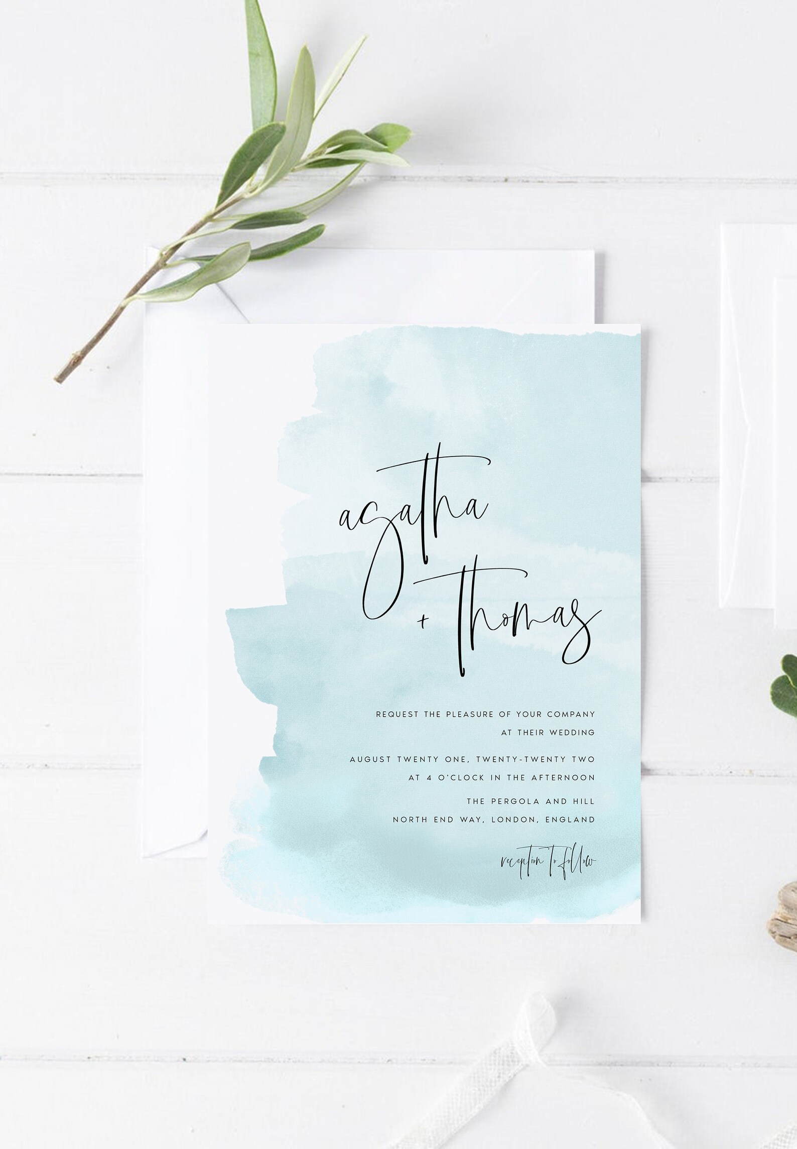Baby Blue Watercolor Wedding Invitation Modern Printable - Etsy UK