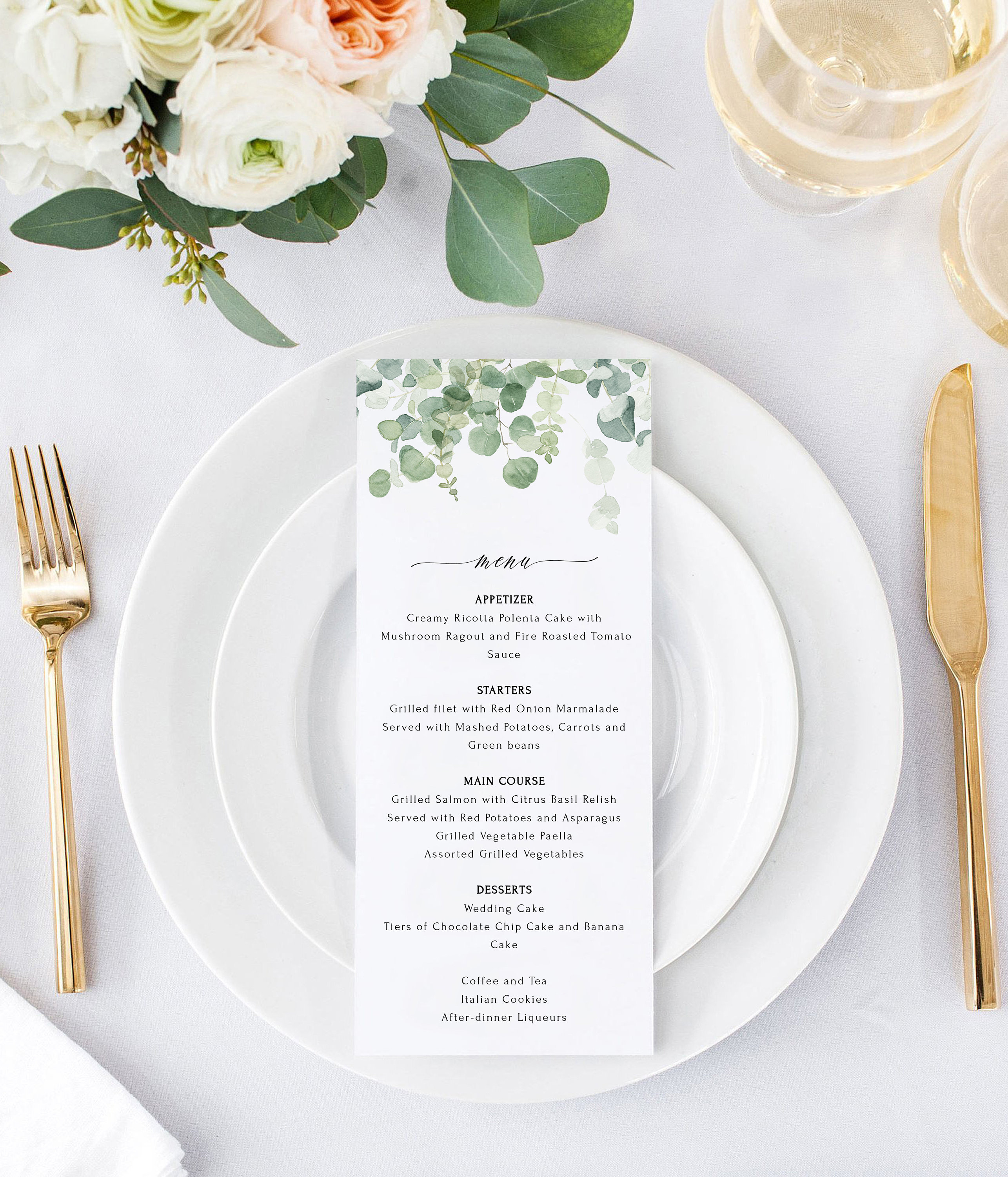 green leaf Printable Wedding Menu Card Menu Template Instant Download ...
