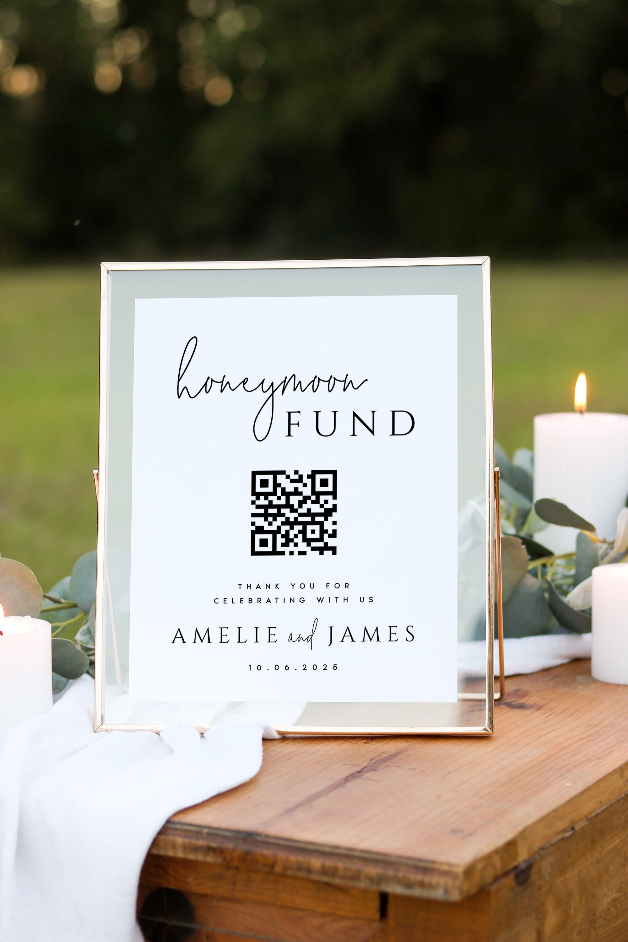 Honeymoon Fund QR Code Wedding Sign, Modern Minimalist (editable ...
