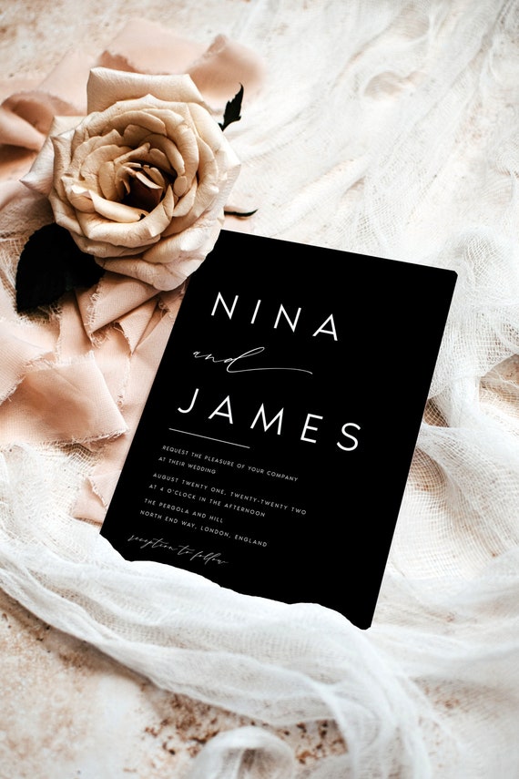 Black Wedding Invitation Template Minimalist Modern - Etsy