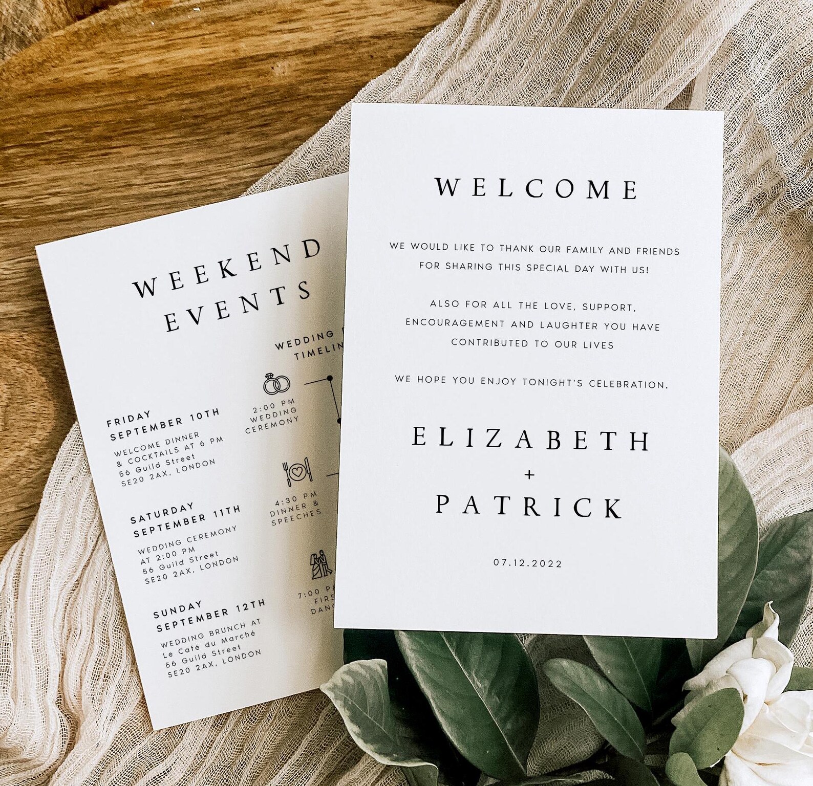 Printed Wedding Weekend Itinerary Program Cards: Weekend Timeline ...