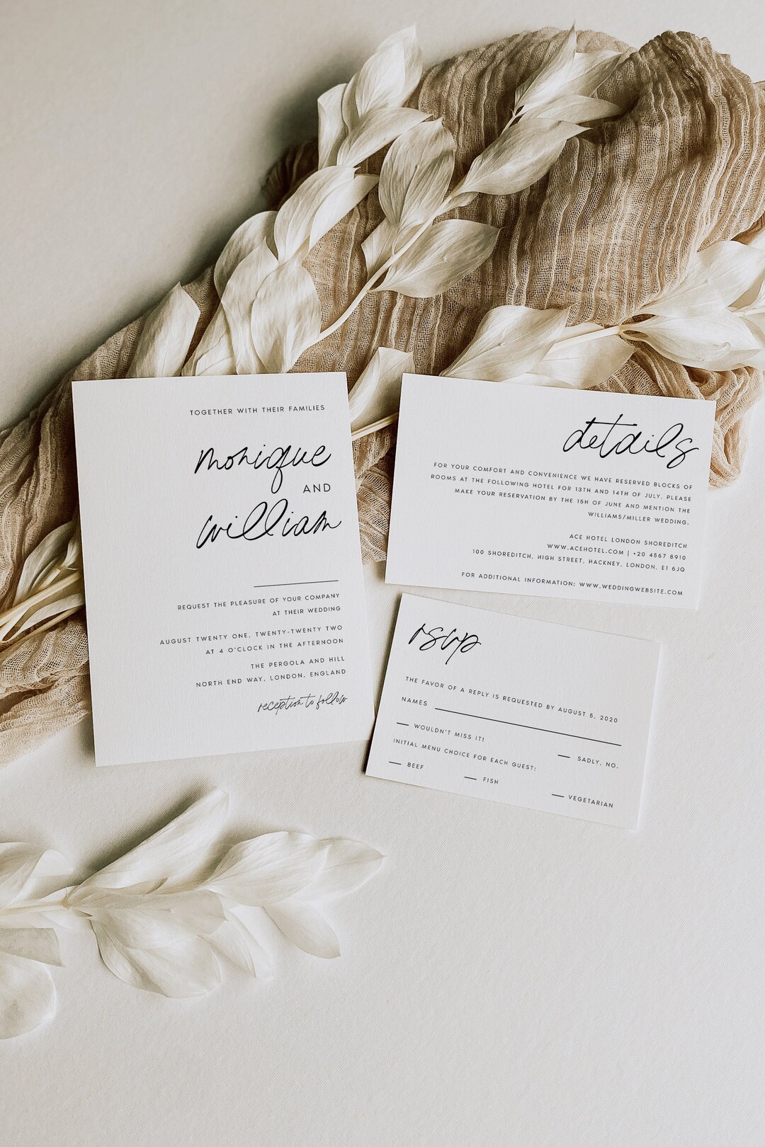 Modern Wedding Invitation Set Template, Minimalist, 100% Editable ...