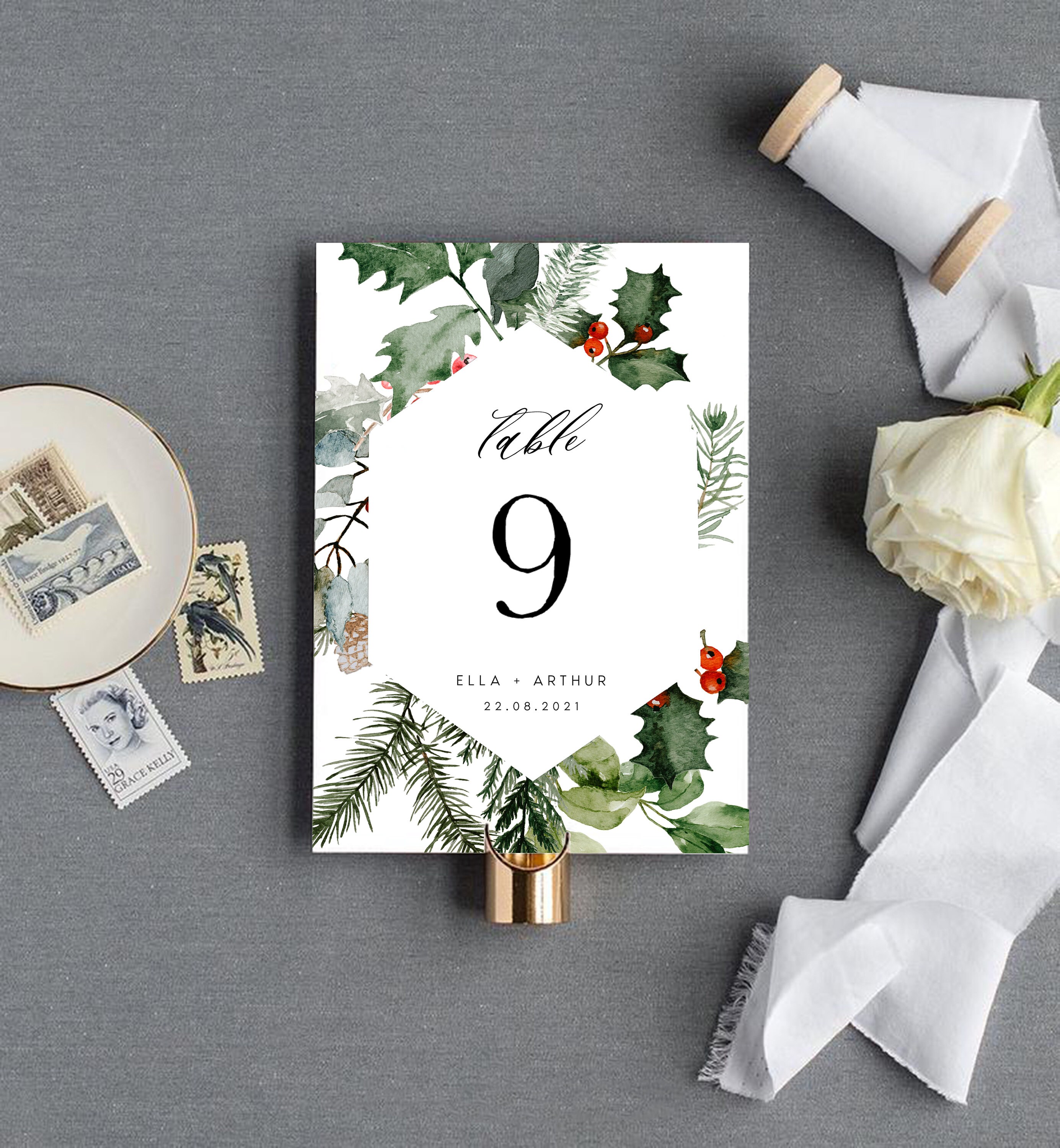 Winter Holiday Table Number Template, Printable Wedding Decor (DIY ...