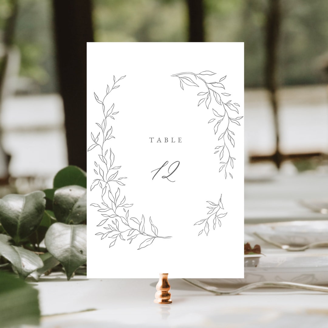 Botanical Table Number Template, Printable Elegant Table Numbers ...