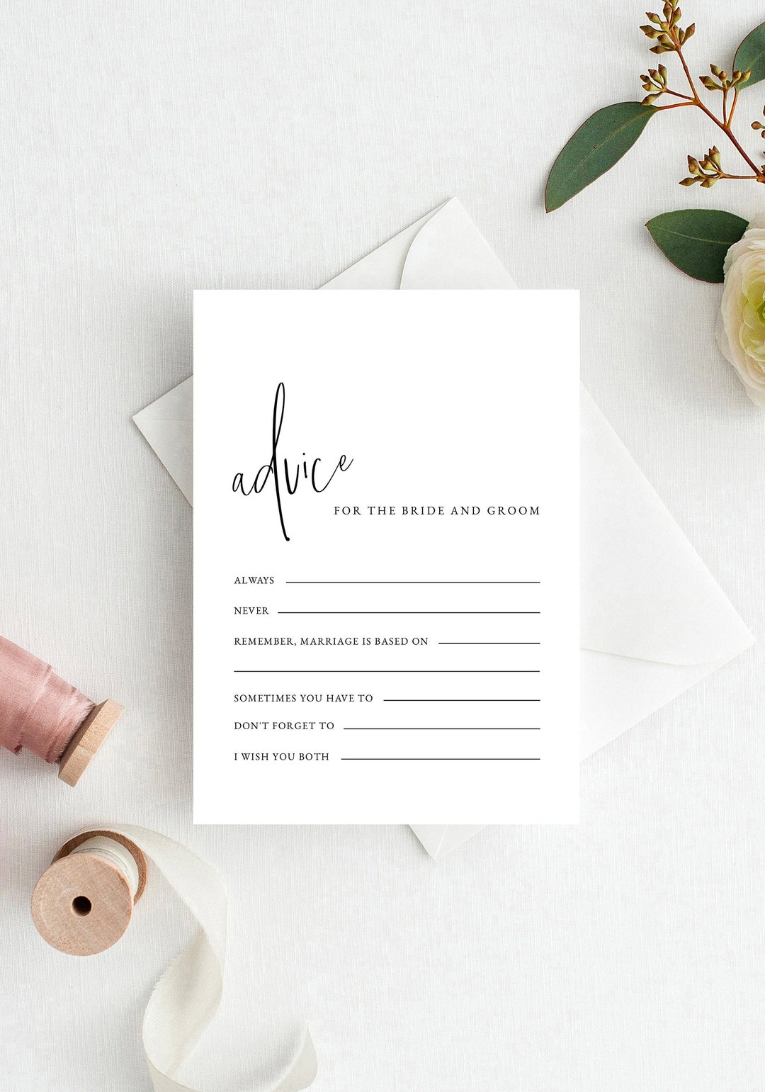 Modern Bridal Shower Advice Card Template Minimal Wedding - Etsy