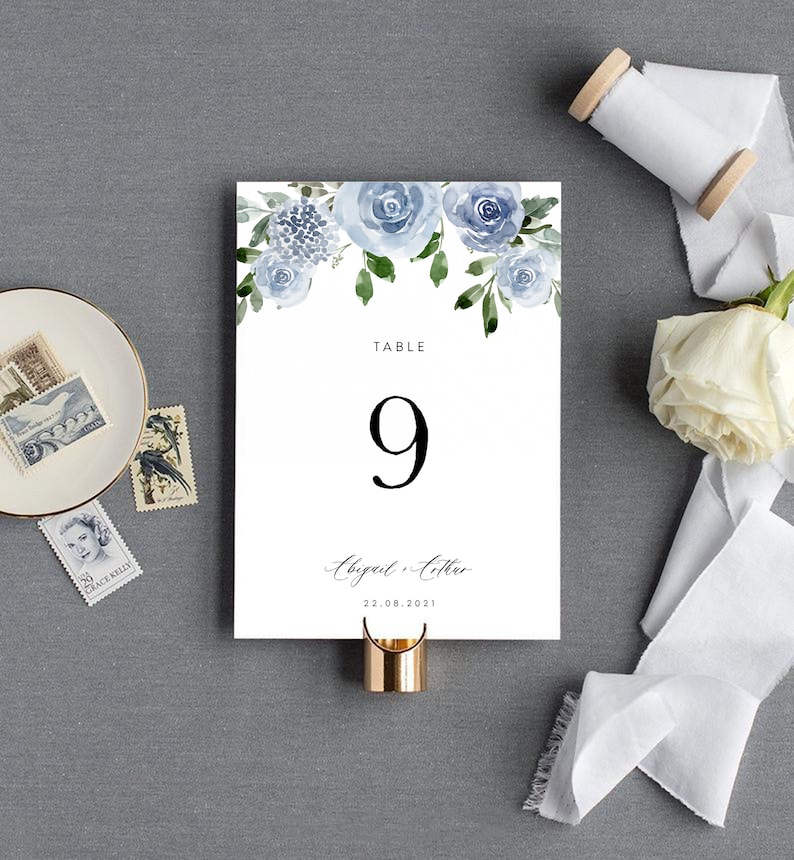Dusty Blue Table Number Template Printable Wedding | Etsy